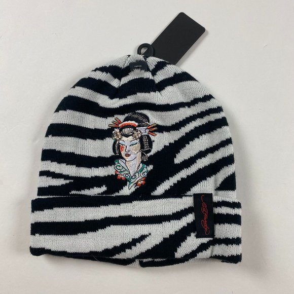 Ed Hardy | Accessories | New Ed Hardy Geisha Checkered Knit Beanie Hat ...
